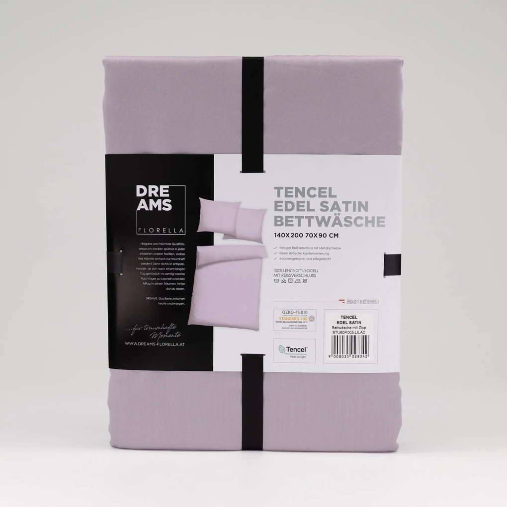 Florella Saténové povlečení Edel Tencel Uni Lilac s chladivým účinkem Rozměr: 70x90 + 140x200 cm