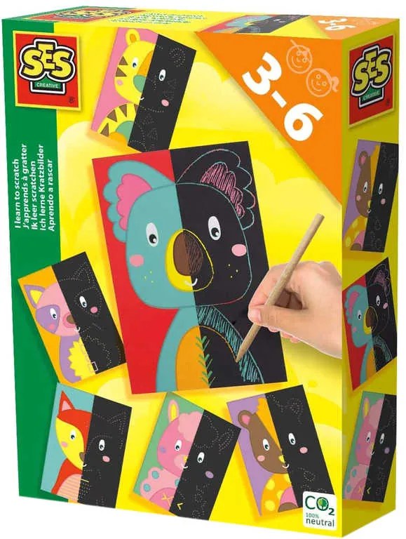 SES CREATIVE Nauč se vyškrabávat obrázky kreativní set 6 karet s rydlem 14625