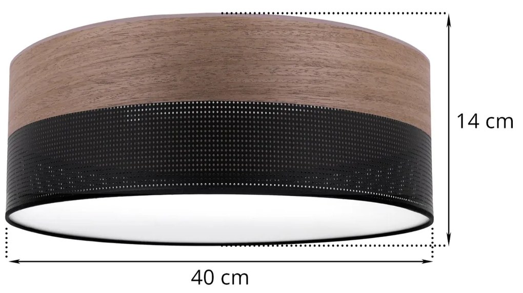 Stropní svítidlo Wood, 1x hnědá ořechová dýha/černé plastové stínítko, (bílé plexisklo), (fi 40cm)