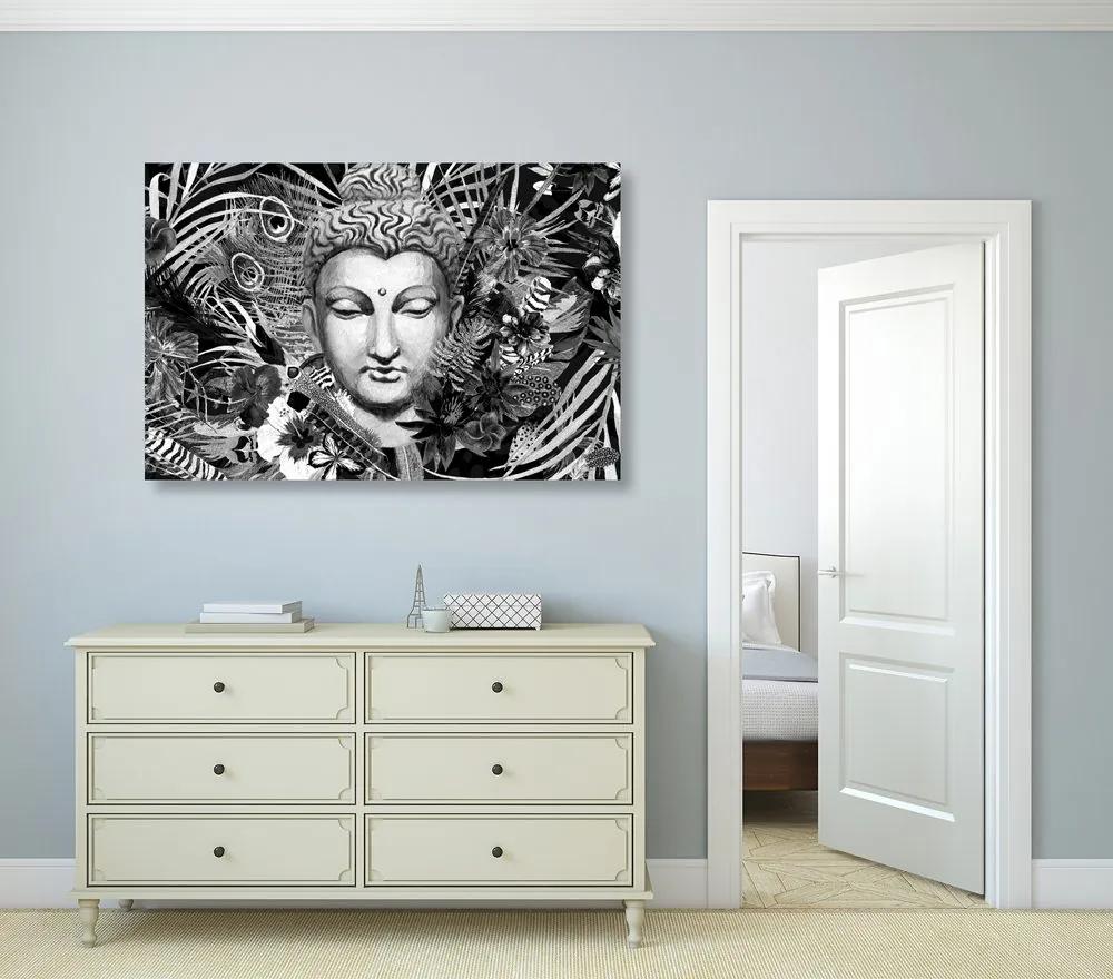 Obraz Budha na exotickém pozadí v černobílém provedení Varianta: 90x60