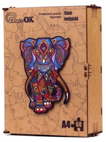 017174 3D dřevěné puzzle handmade - Indický slon A4