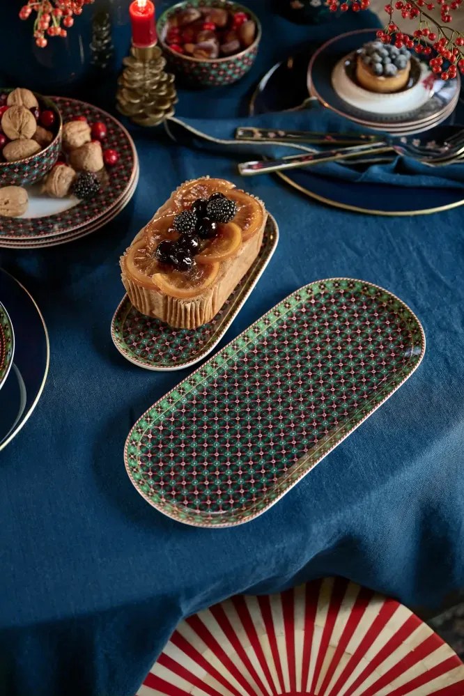 Pip Studio Berry Blues servírovací tác 33,3x15,5cm, zelený (porcelánový servírovací tác)