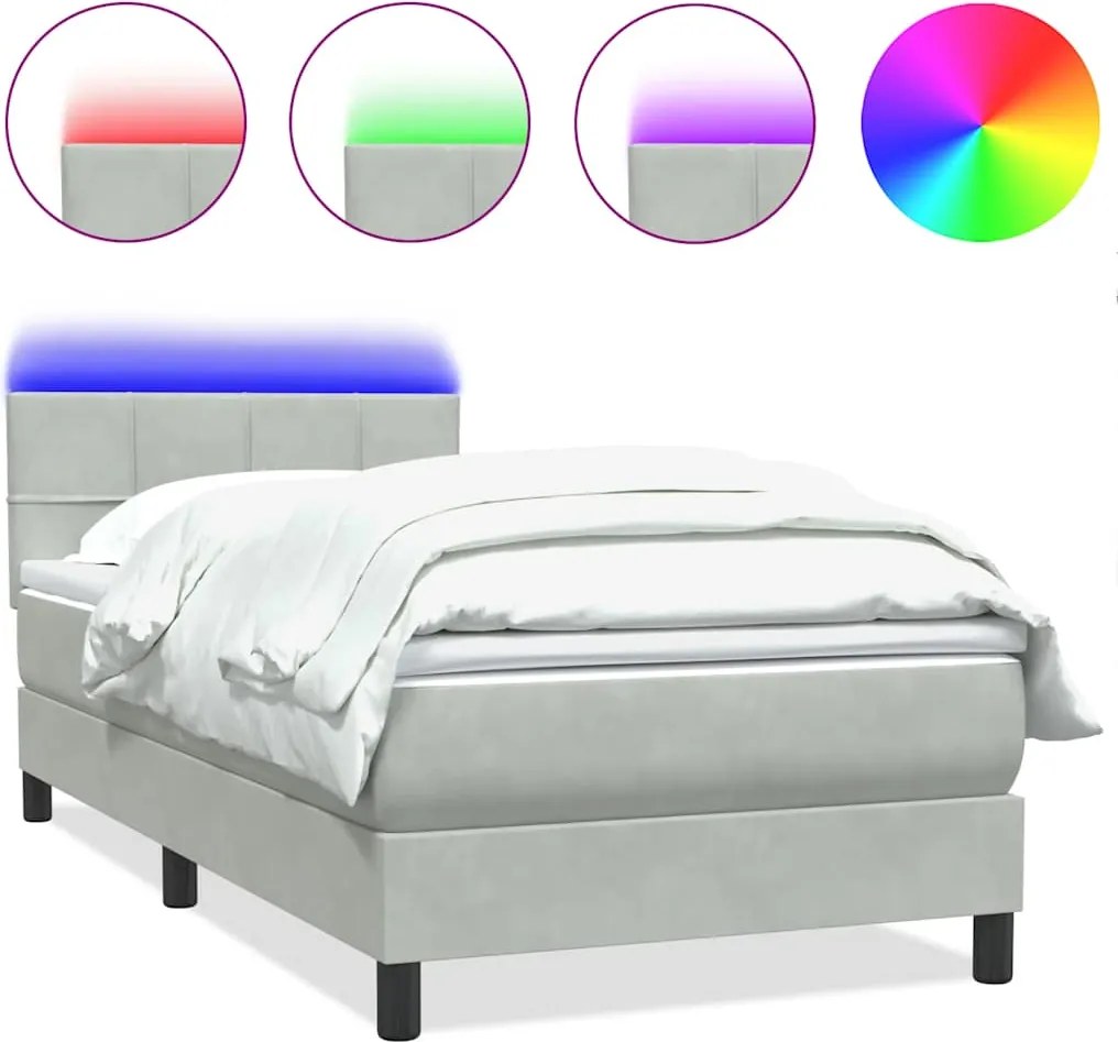 Box spring postel s matrací a LED Světle šedá 90x220 cm Samet 3316911