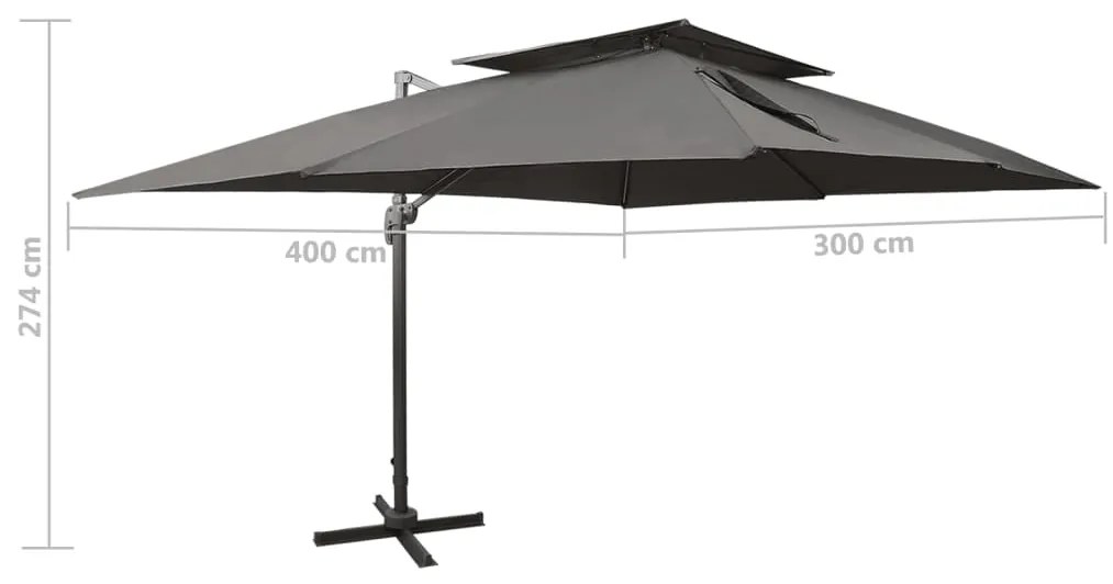 vidaXL Marketos Konzolový zahradní slunečník s dvojitou střechou antracitový 400 x 300 cm