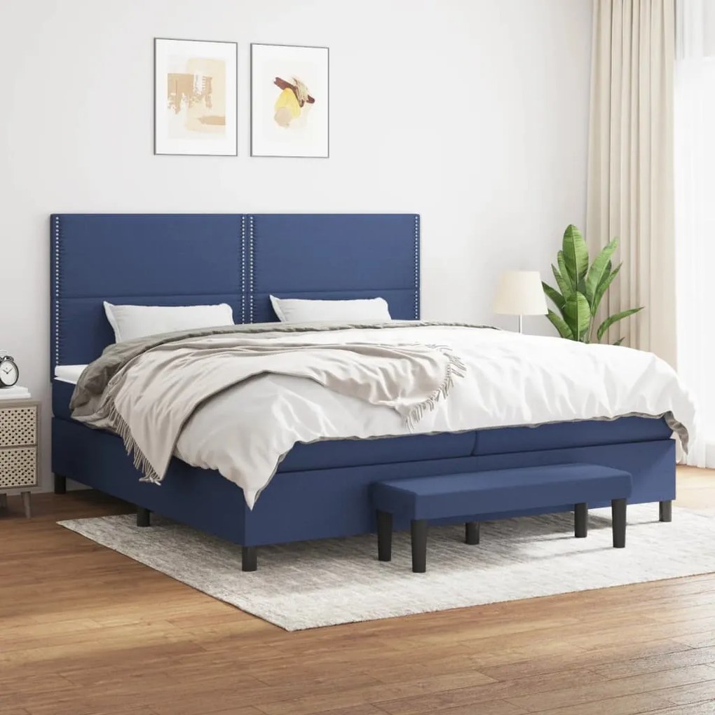 Box spring postel s matrací modrá 200x200 cm textil 3136627