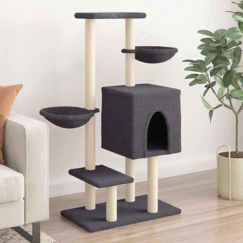 Škrabadlo pro kočky se sisalovými sloupky tmavě šedé 117 cm 172120