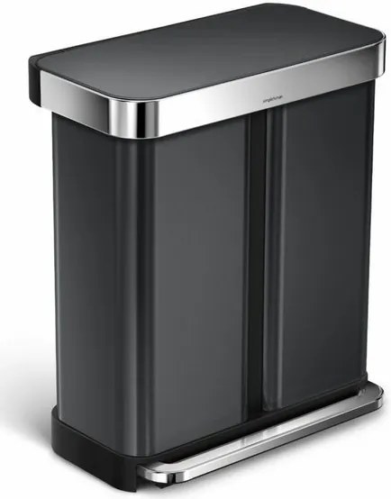 Pedálový odpadkový koš Simplehuman na tříděný odpad – 58l, (34/24), černá ocel - BLACK