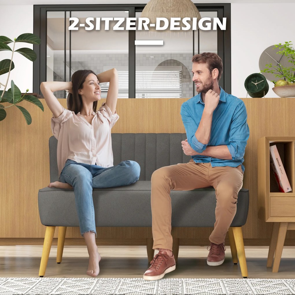 HOMCOM 2místná pohovka dvoumístný loveseat se vzhledem lnu, dvojsedák, dřevěné nohy, do 150 kg, tmavě šedá, 117 x 56,5 x 77 cm