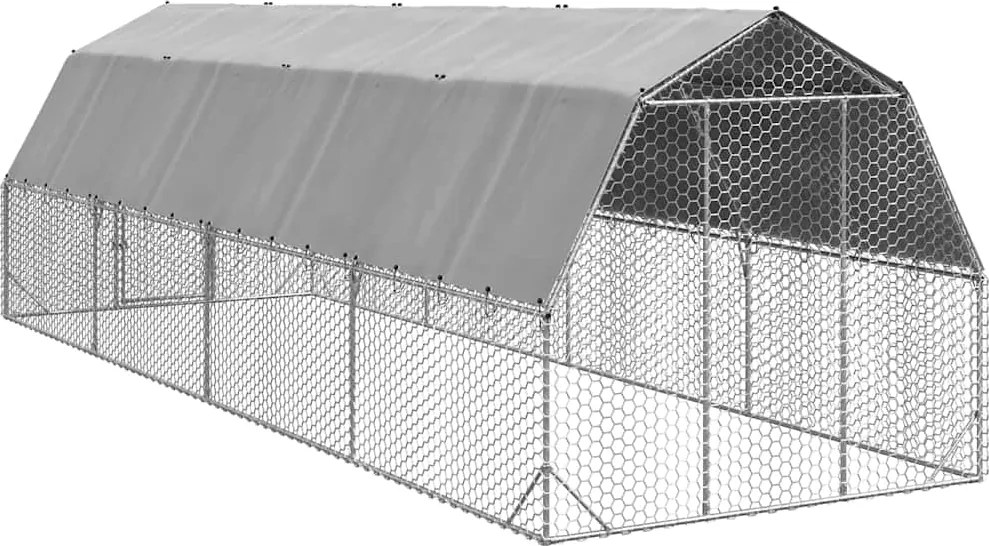 Výběh pro slepice se střechou 2,5x8x2,25 m pozinkovaná ocel 3328523