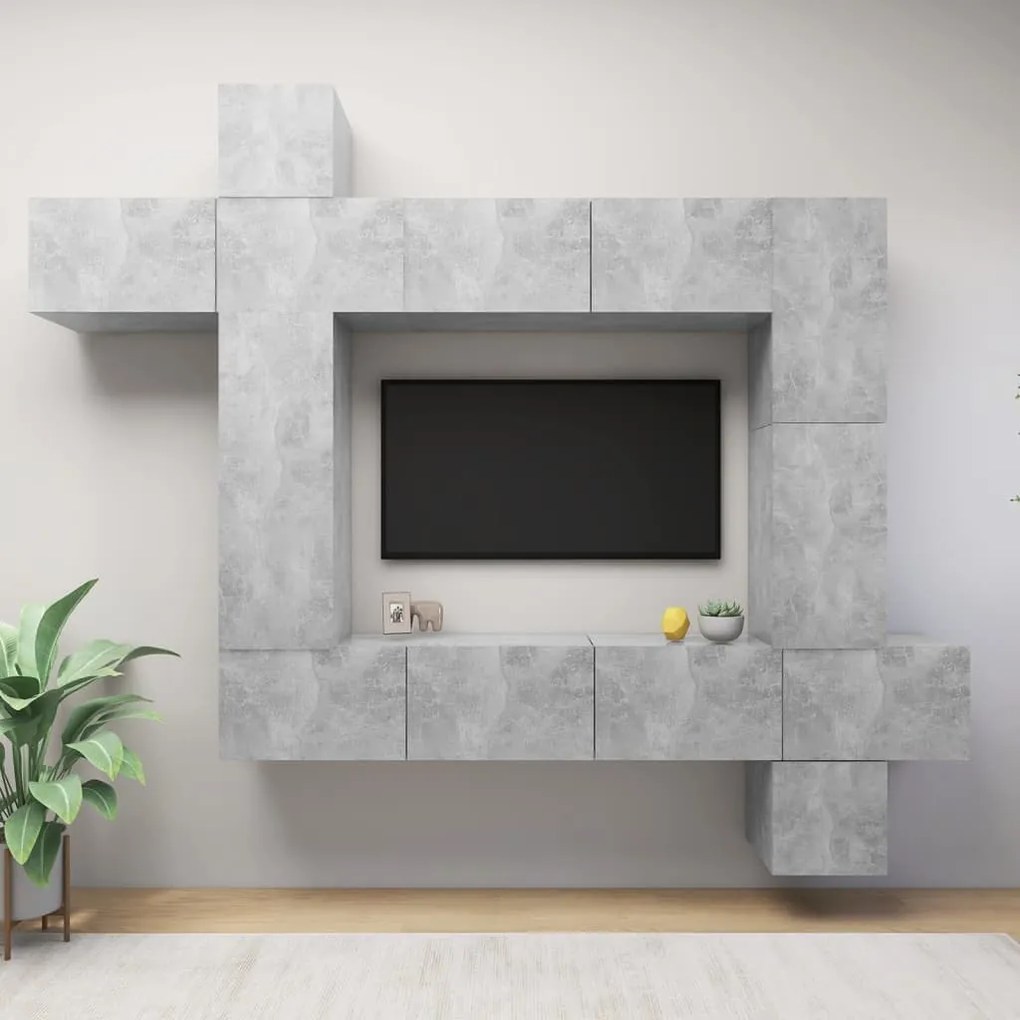 9dílný set TV skříněk betonově šedý kompozitní dřevo 3079158