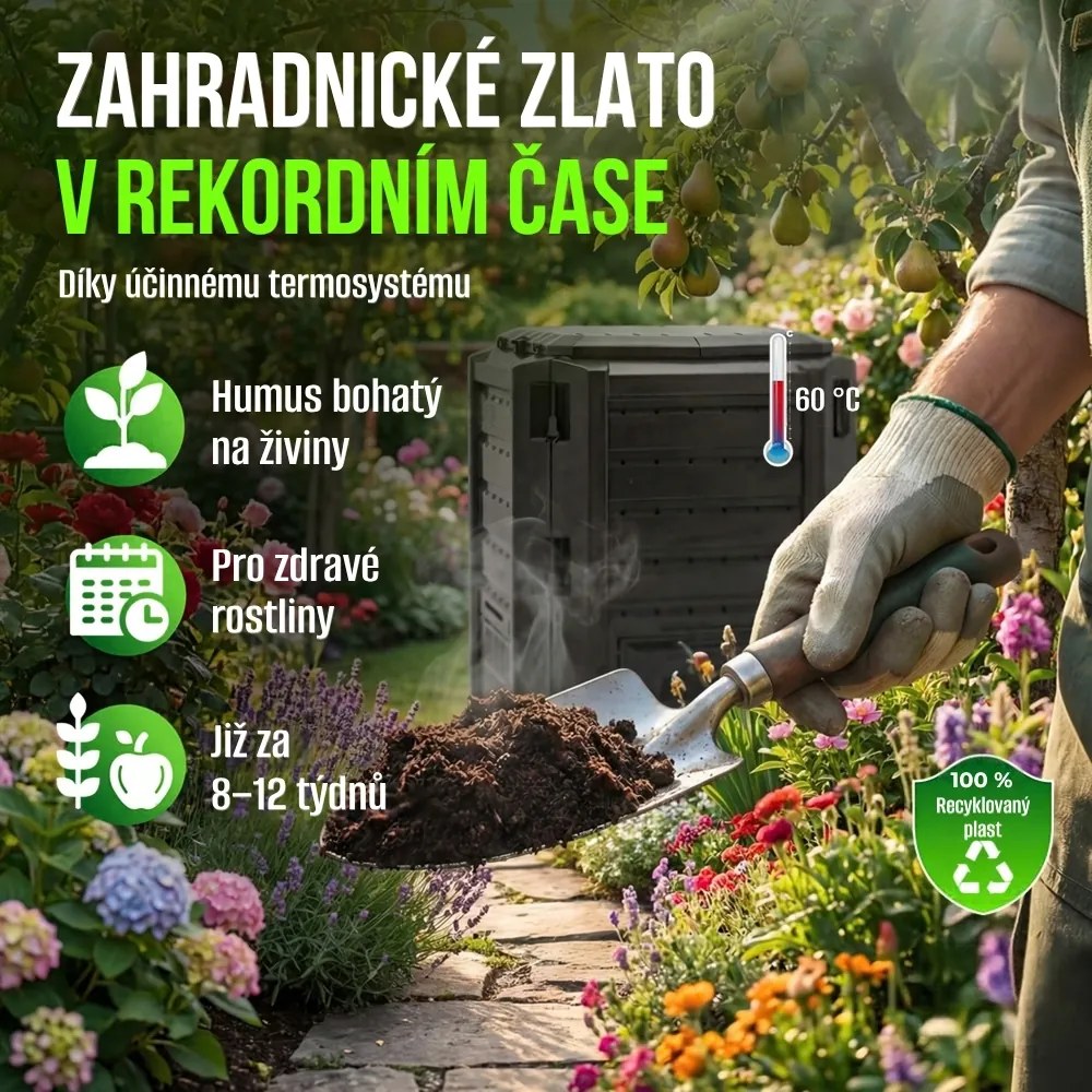 Zahradní kompostér COMPOGREEN, 800l, černá Prosperplast