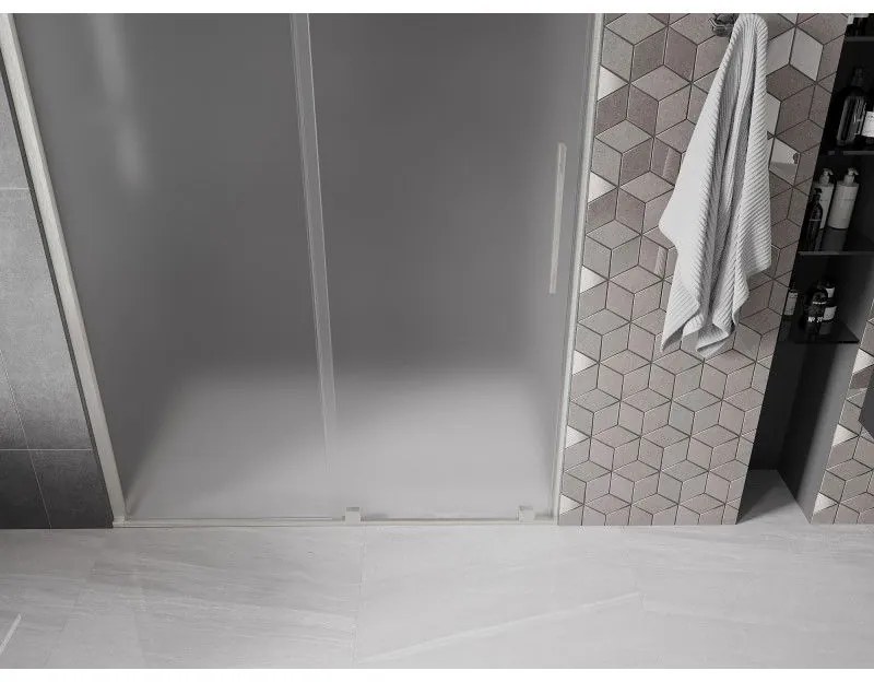 Mexen Velar, posuvné sprchové dveře do otvoru 160 cm, 8mm sklo námraza, broušená ocel, 871-160-000-31-97