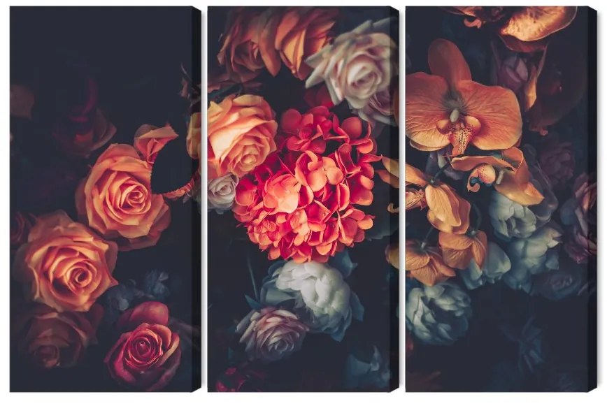 Vícedílný obraz Barevné Květiny Pro Vintage Styl Nedostatek Nedostatek Plátno Canvas 150x100