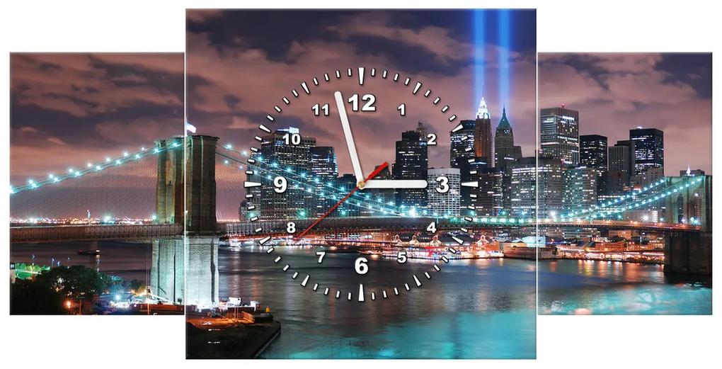 Gario Obraz s hodinami Panorama Manhattanu - 3 dílný Rozměry: 80 x 40 cm