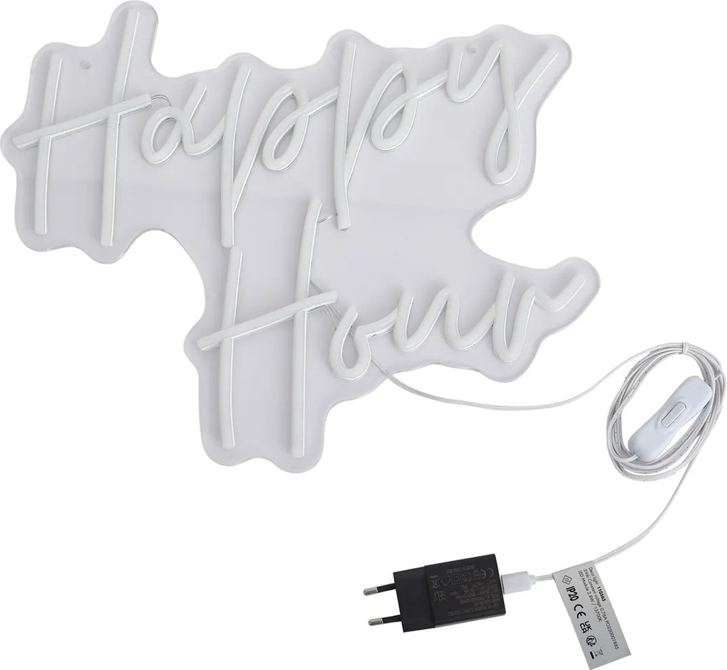 Neonové nástěnné svítidlo bílé vč. LED - Happy Hour