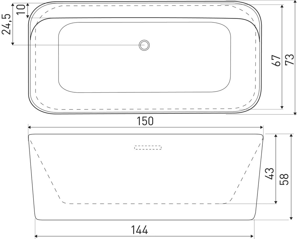 Novoterm Volně stojící akrylátová vana NV-Emma 150x73 bílá + odtokový komplet