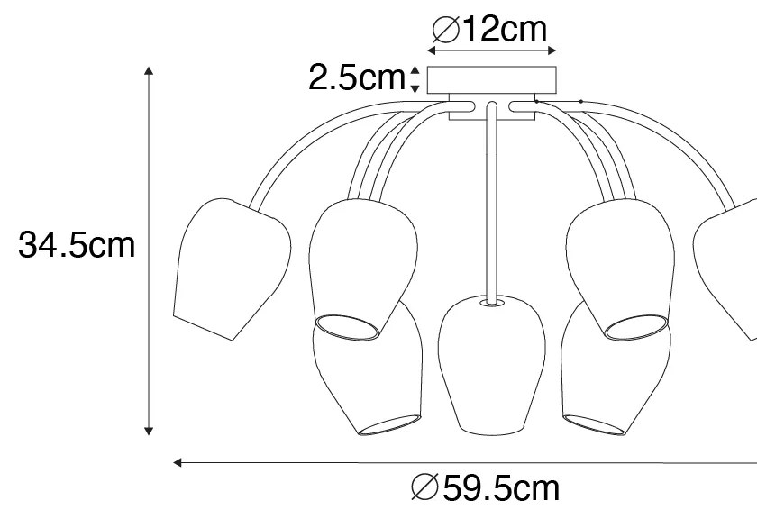 Klasické stropní svítidlo zlaté se sklem 9-světlo - Elien