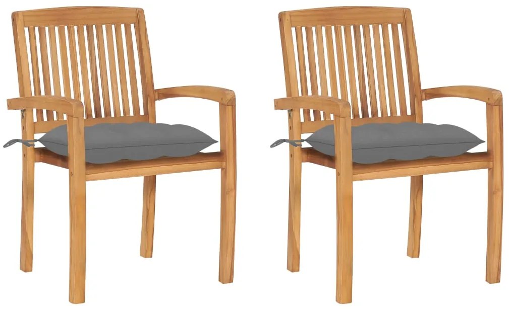 Zahradní židle 2 ks šedé podušky masivní teak 3063268