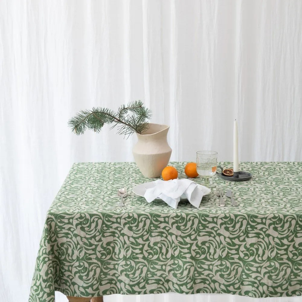 Lněný ubrus 140x200 cm Evergreen Damask – Linen Tales