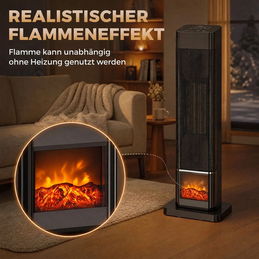 HOMCOM keramický teplovzdušný ventilátor s efektem plamene, 2000 W