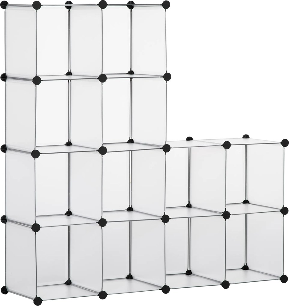 HOMCOM DIY kostkový policový systém 16 kostek úložný box plastová skříňka bílá 125x32x125cm ideální pro dětský pokoj a obývací pokoj