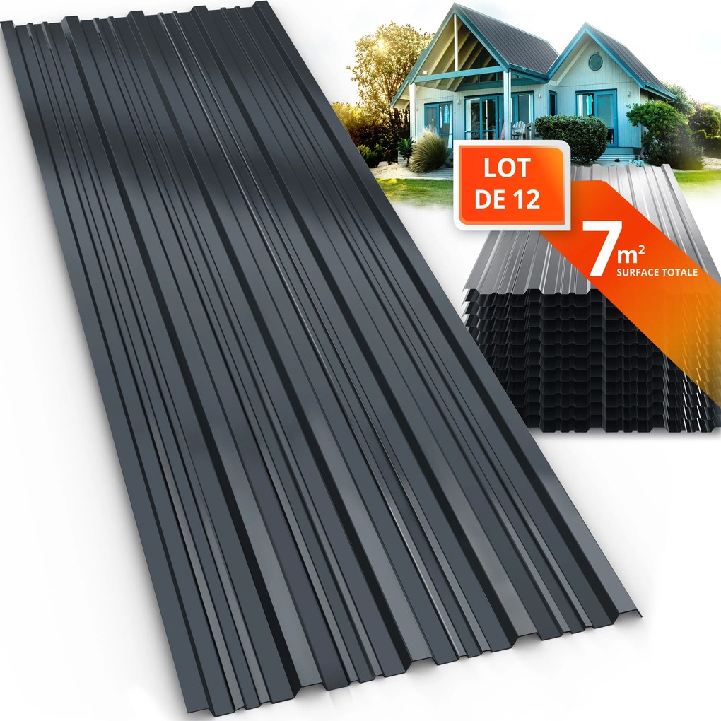 Trapézový plech sada 12 ks antracitová 129x46cm 7m² pozinkované odolné vůči počasí stabilní