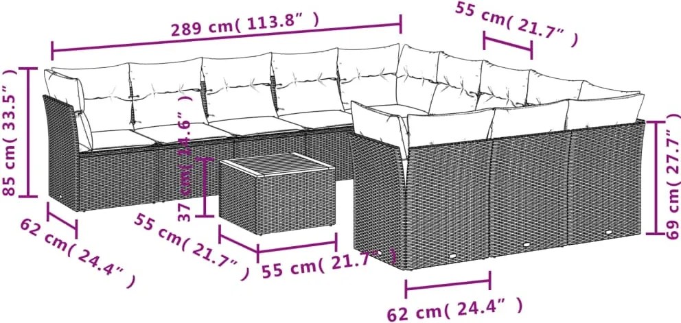 12dílná zahradní sedací souprava s poduškami černá polyratan 3223907