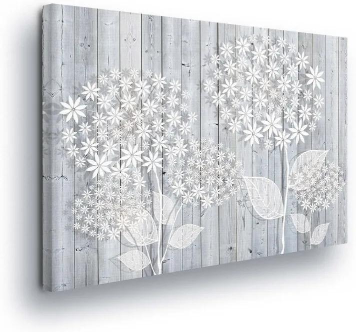 GLIX Obraz na plátně - Bílé Květiny na Dřevěných Latích 100x75 cm