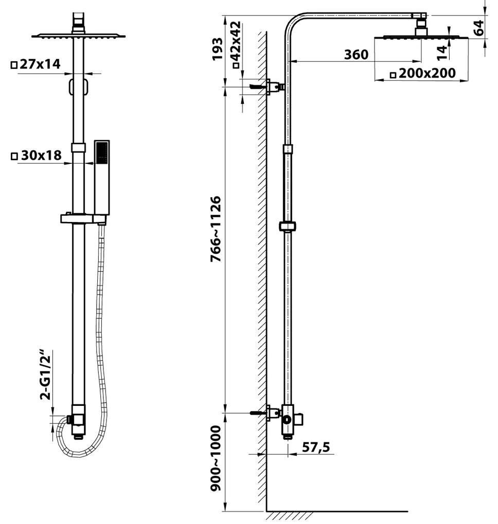 Sapho Sprchový sloup k napojení na baterii, hlavová, ruční sprcha, chrom 1202-29