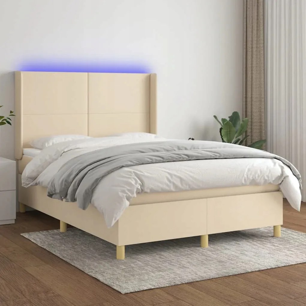 Box Spring Postel S Matrací A Led Textil Krémová Hladký design 140 x 190