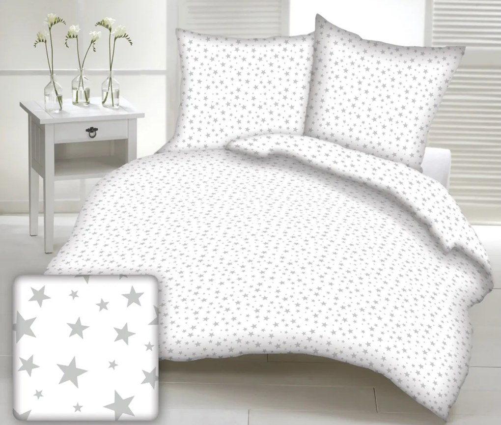 Povlečení bavlněné Stars šedé TiaHome - 1x Polštář 90x70cm, 1x Přikrývka 140x200cm