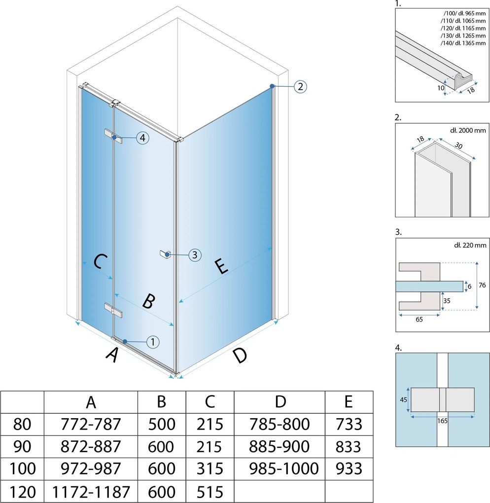 Rea Atlas, sprchový kout 90 (dveře) x 80 (stěna), levá strana, 6mm čiré sklo, chromový profil, KPL-K4360