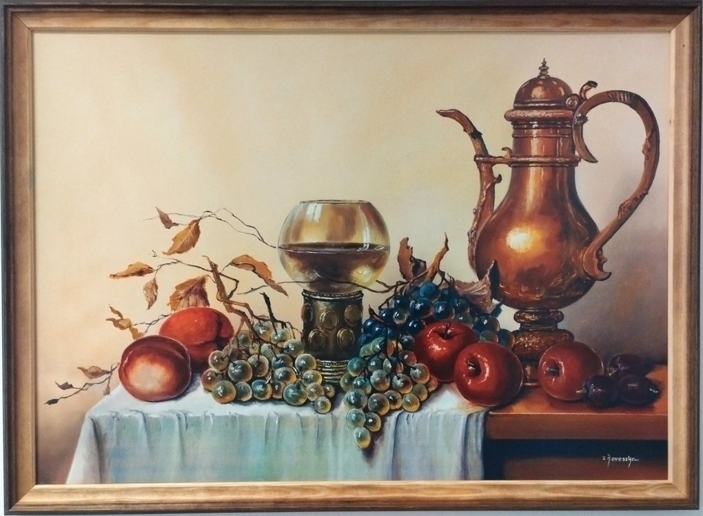 Bondecor Obraz "Zátiší" - v dřevěném frézovaném rámu, 70x50cm