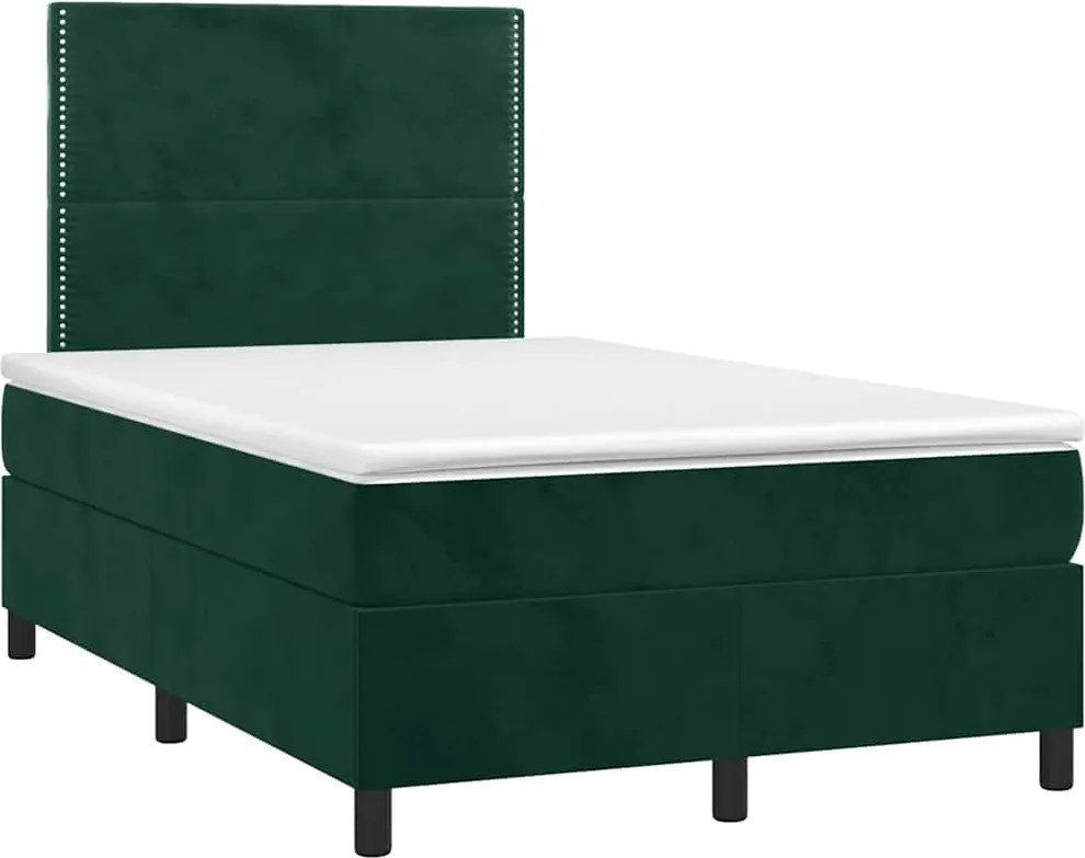 Box spring postel s matrací a LED tmavě zelená 120x200 cm samet 3136056