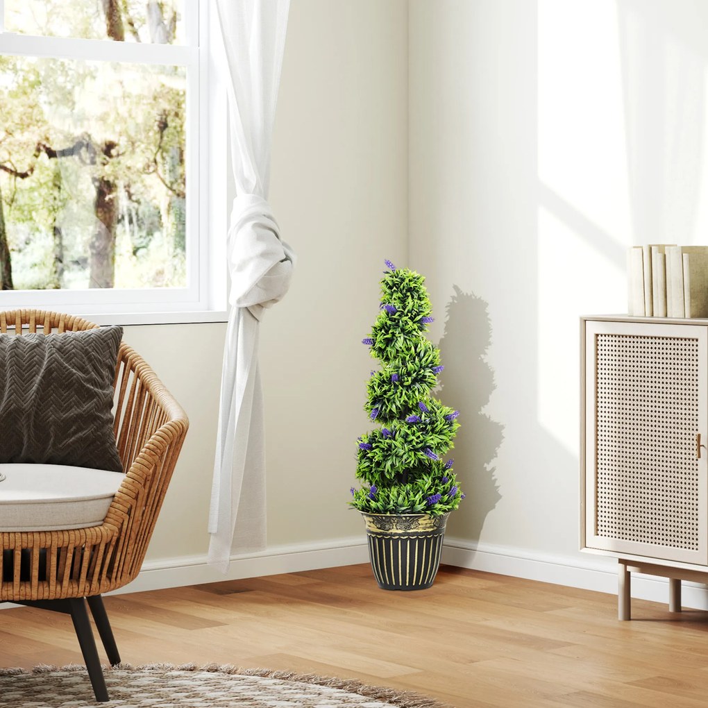 HOMCOM Sada 2 spirálovitých umělých rostlin z PE, 90 cm, s květináčem, zelená a modrá