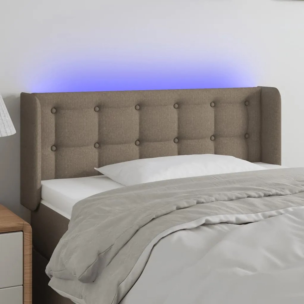 Čelo postele s LED taupe 93 x 16 x 78/88 cm textil