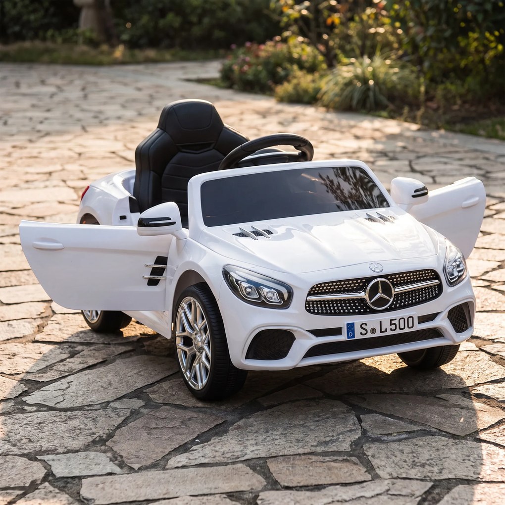 AIYAPLAY elektrické auto pro děti Mercedes-Benz SL500 12V s dálkovým ovládáním 2,4G, 2 motory, odpružení, jemný start, bílé