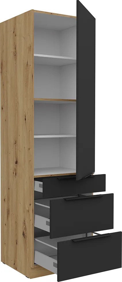 ARIA ac | vysoká skříňka 60 DKS-210 3S1F potravinová | UNI DVÍŘKA | 60 cm | PREMIUM BOX | artisan/černá