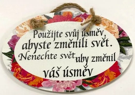 Bondecor Dřevěná dekorace "Použijte svůj úsměv, abyste změnili svět..." 23x14cm Jazyk: SK
