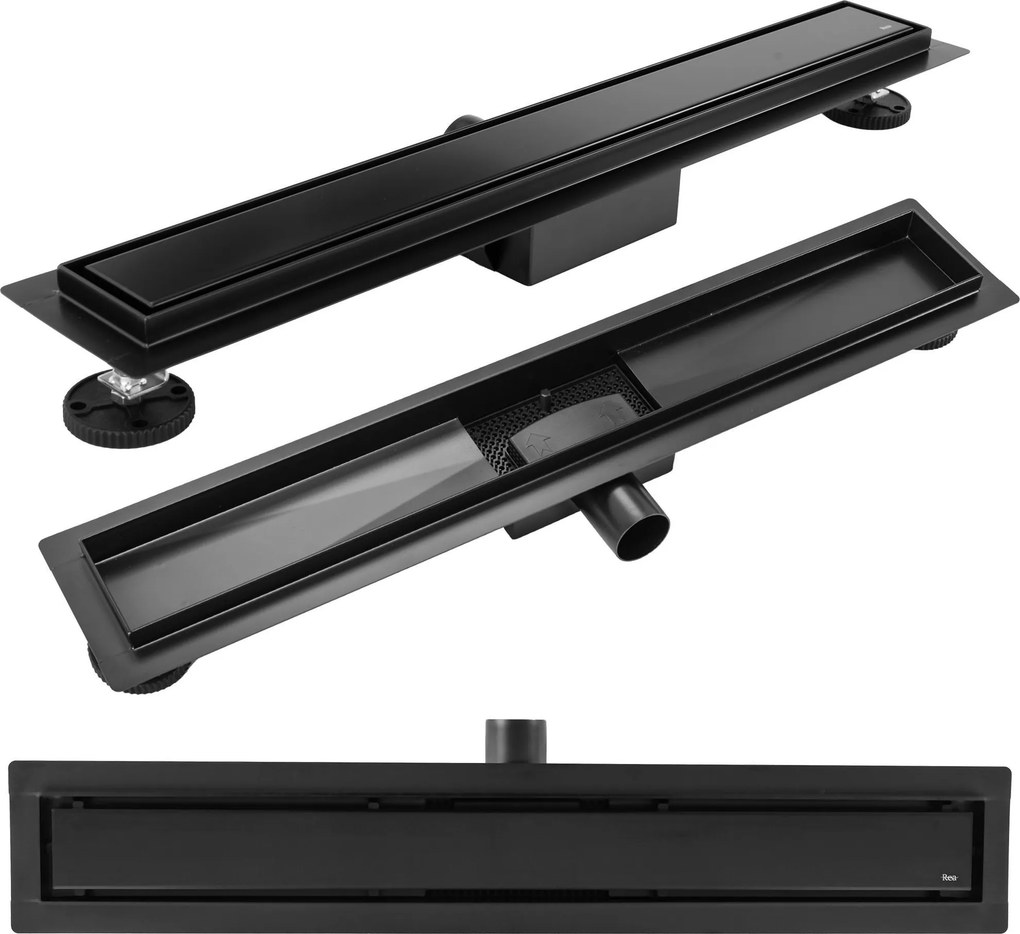 Rea Neox Black Matt, lineární odtokový žlab 100cm, vzor 2v1, černá matná, REA-G6605