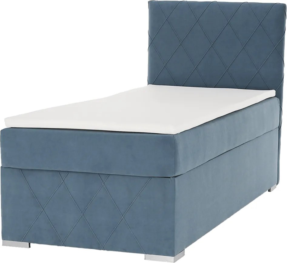 Boxspringová postel, jednolůžko, modrá, 90x200, pravá, PAXTON