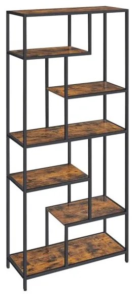 Industriální rustikální knihovna 180 cm, 6 polic