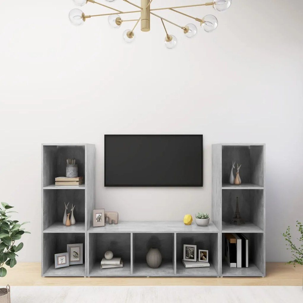 TV skříňky 3 ks betonově šedé 107 x 35 x 37 cm dřevotříska 3079965