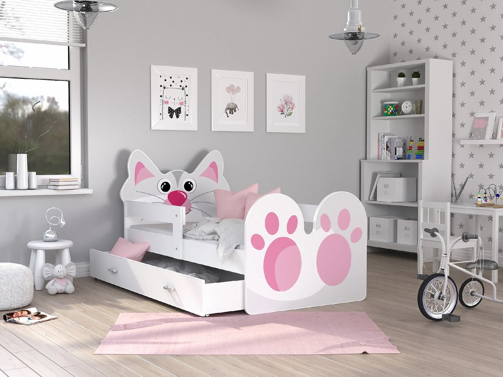 Svět pokojů Dětská postel zvířátko se šuplíkem - kočička bílá Rozměr: 160x80 cm, Matrace: Ne