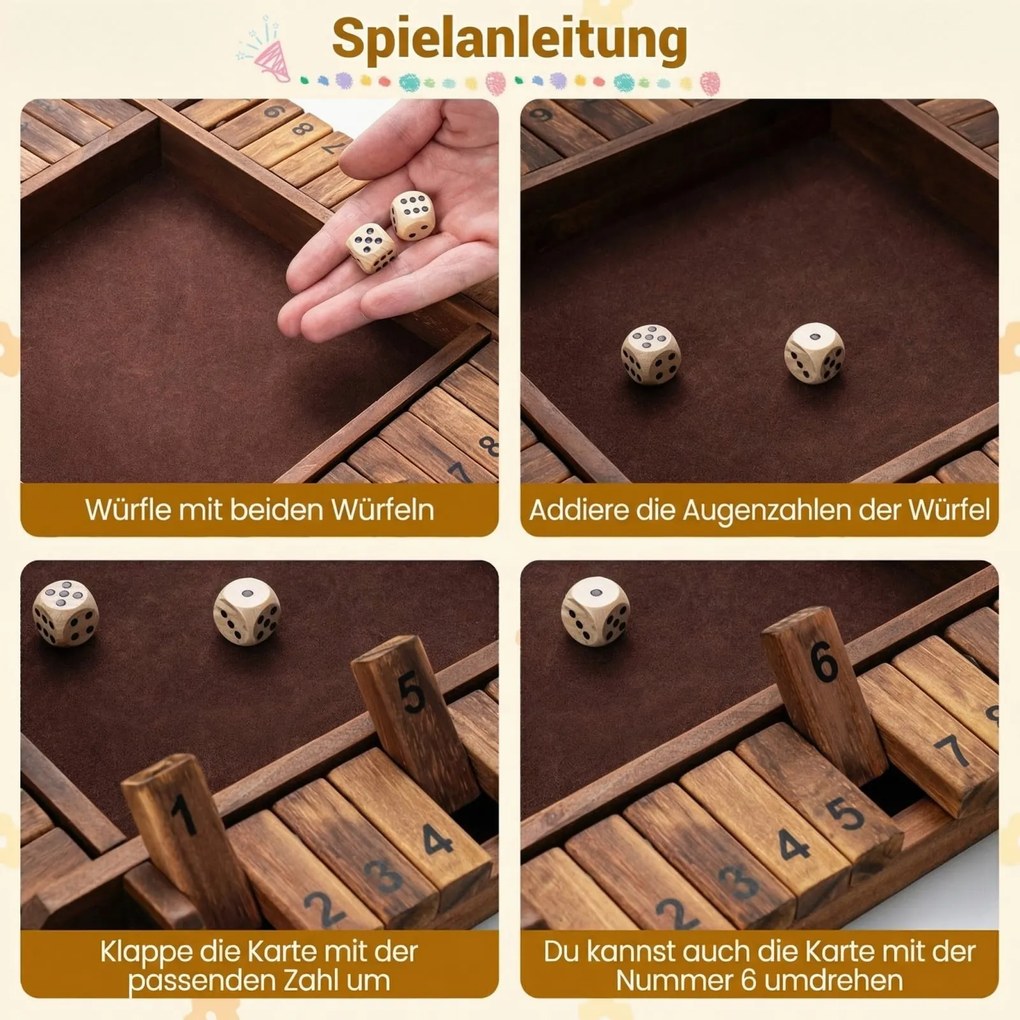 Costway Hra Shut The Box pro hráče 2-4 kostky hra s kostkami 2 a robustní hra