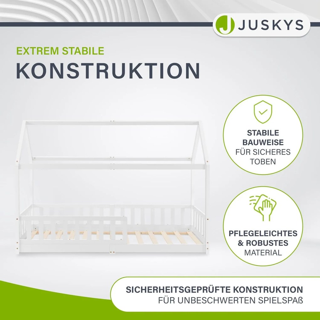 Juskys Dětská domečková postel Marli 90 × 200 cm Barva: Bílá, Velikost: 90 × 200 cm