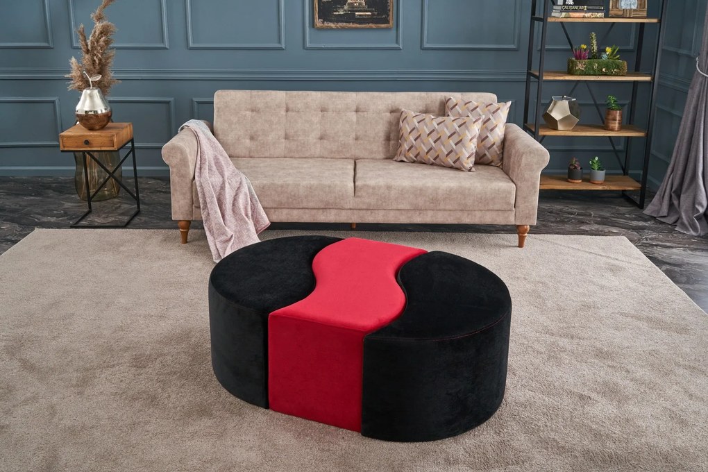 Atelier del Sofa Taburet Alya Puf - Black, Red, Černá, Červená