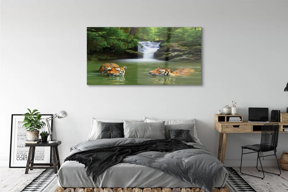 akrylový obraz vodopád tygři 140x70 cm