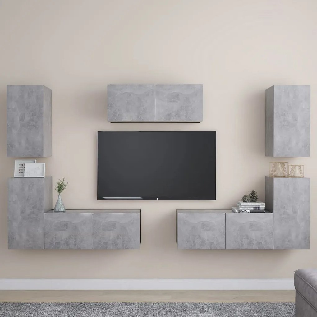 7dílný set TV skříněk betonově šedý dřevotříska 3079092