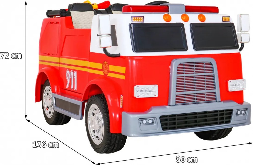 Ramiz Dětské hasičské auto na baterie + vodní dělo + megafon + maják + dálkové ovládání